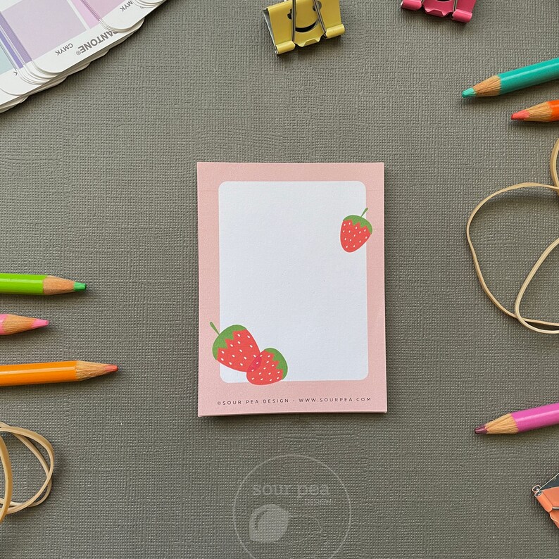 MINI NOTEPAD: Strawberry Notepad, Colorful Stationary, Cute Notepad ...