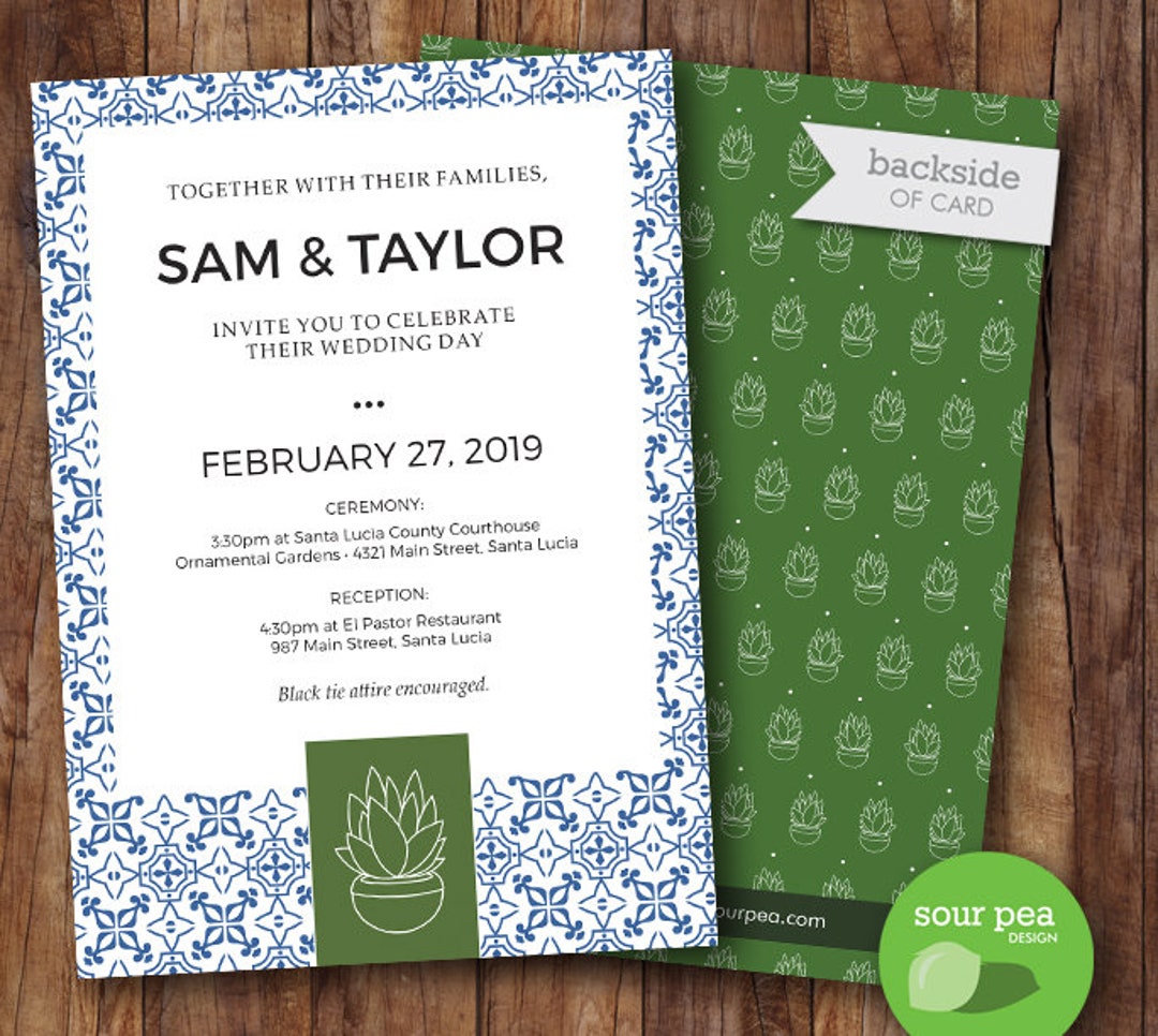 Wedding Invitation, Custom DIY Printable Invitation, Tiles & Plantlife ...