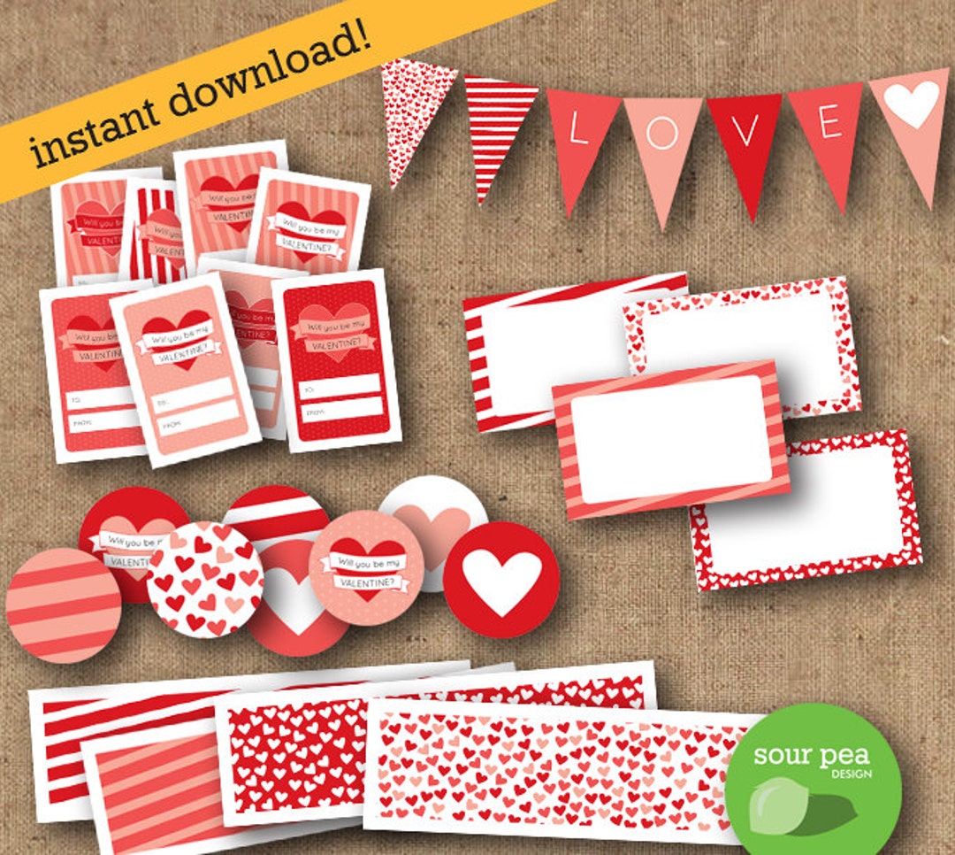 INSTANT DOWNLOAD: DIY Printables Party Pack valentines Day - Etsy