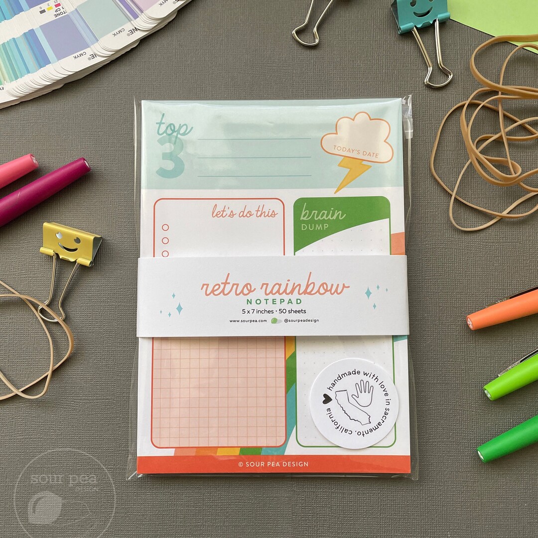 NOTEPAD: Retro Rainbow Notepad, 5x7 Notepad, Rainbow Lover, Vintage ...