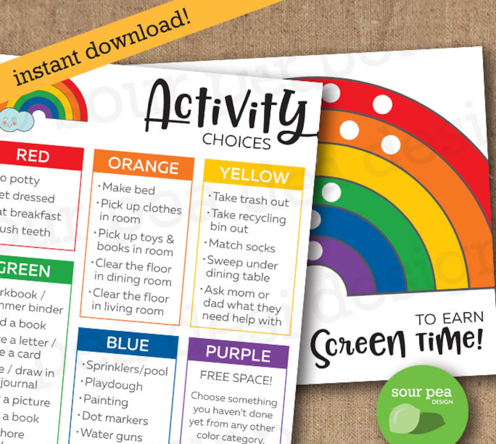 INSTANT DOWNLOAD: Rainbow Chore Chart, Summer Chore Chart, Summer ...