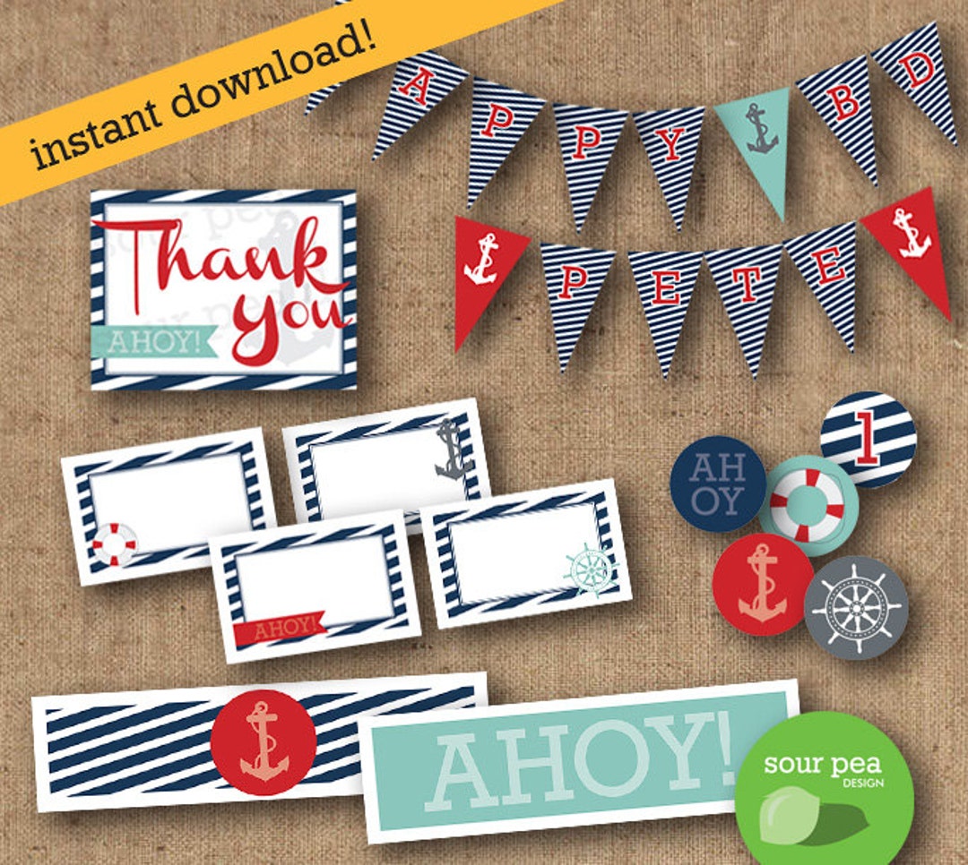 INSTANT DOWNLOAD: DIY Printables Party Pack, Nautical, Ahoy, Nautical ...
