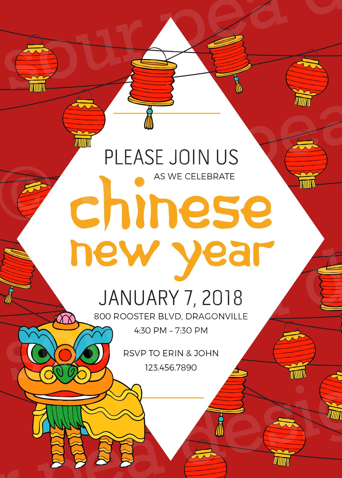 Party Invitation Custom DIY Printable Invitation Chinese New | Etsy