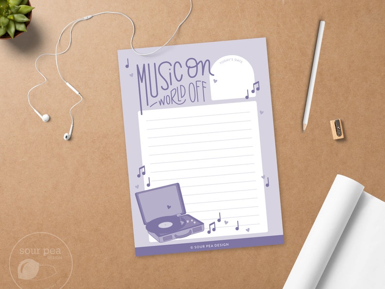 NOTEPAD: Music On, World off Notepad, 5x7 Notepad, Musician, Music ...