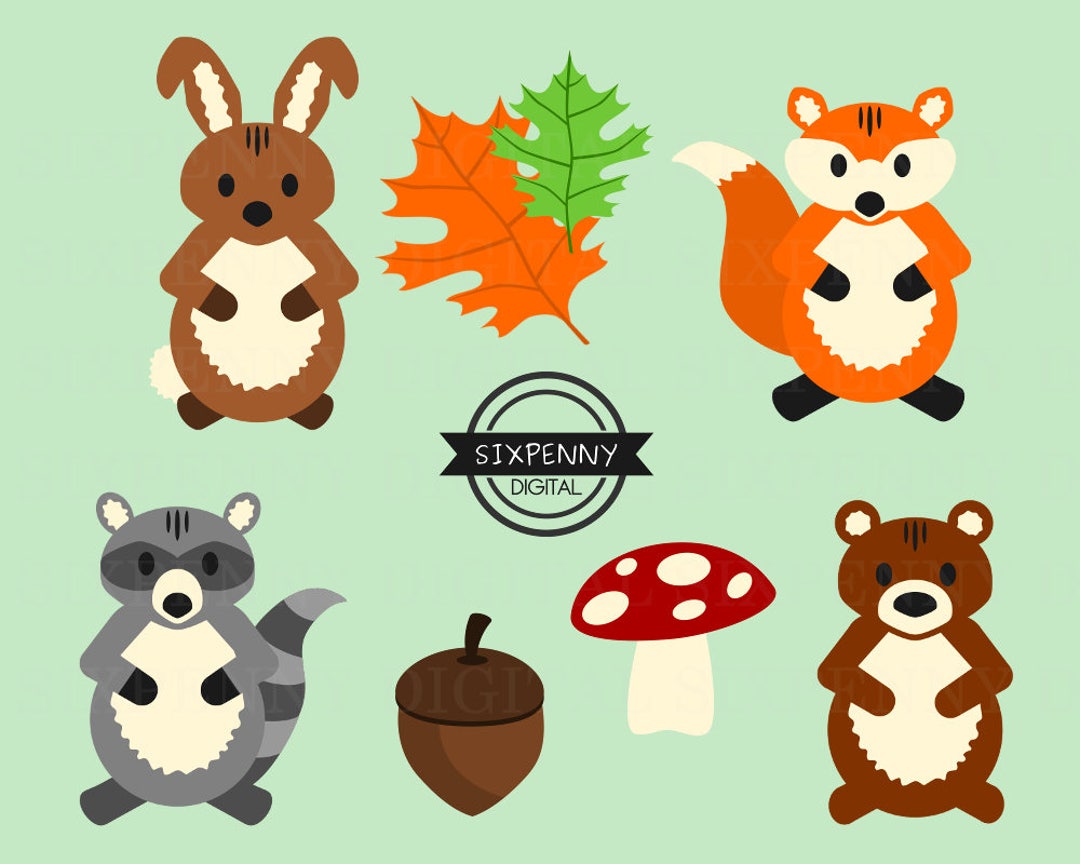 Woodland Creatures Clip Art Woodland Animals Forest, Bunny Rabbit, Fox ...