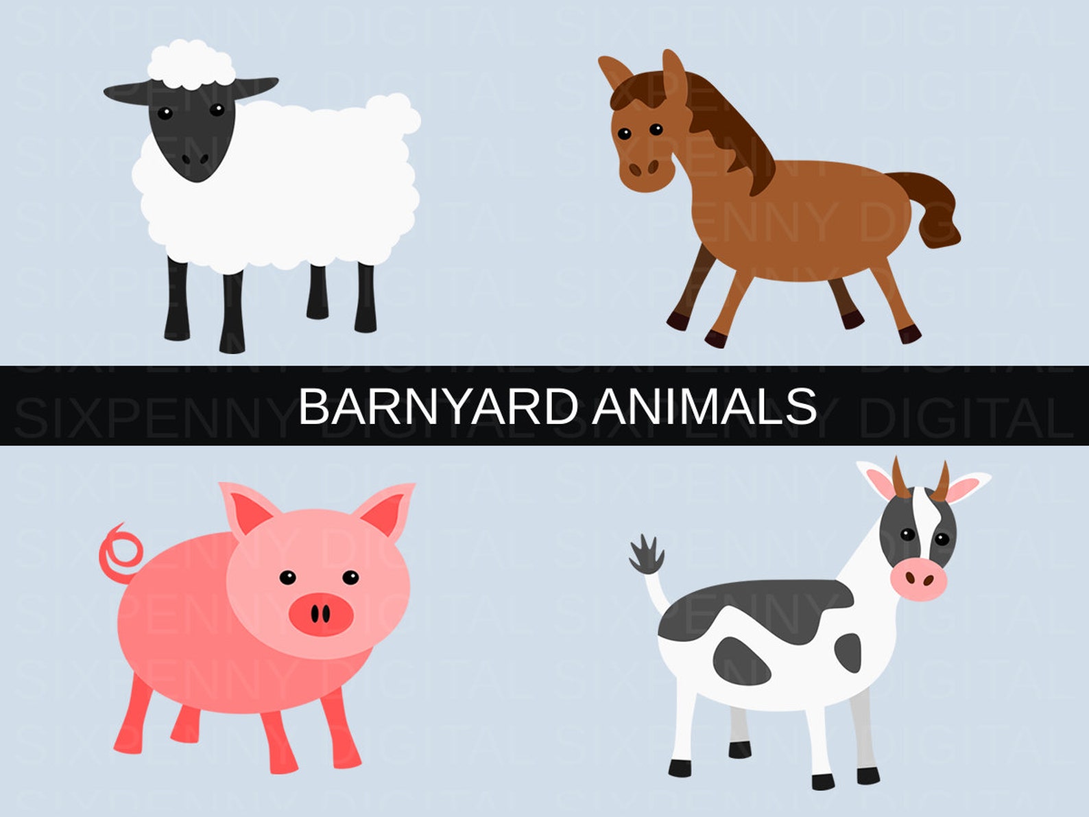 Barnyard Animals Clipart, Farm Animals Clipart, Brown Horse Clipart ...