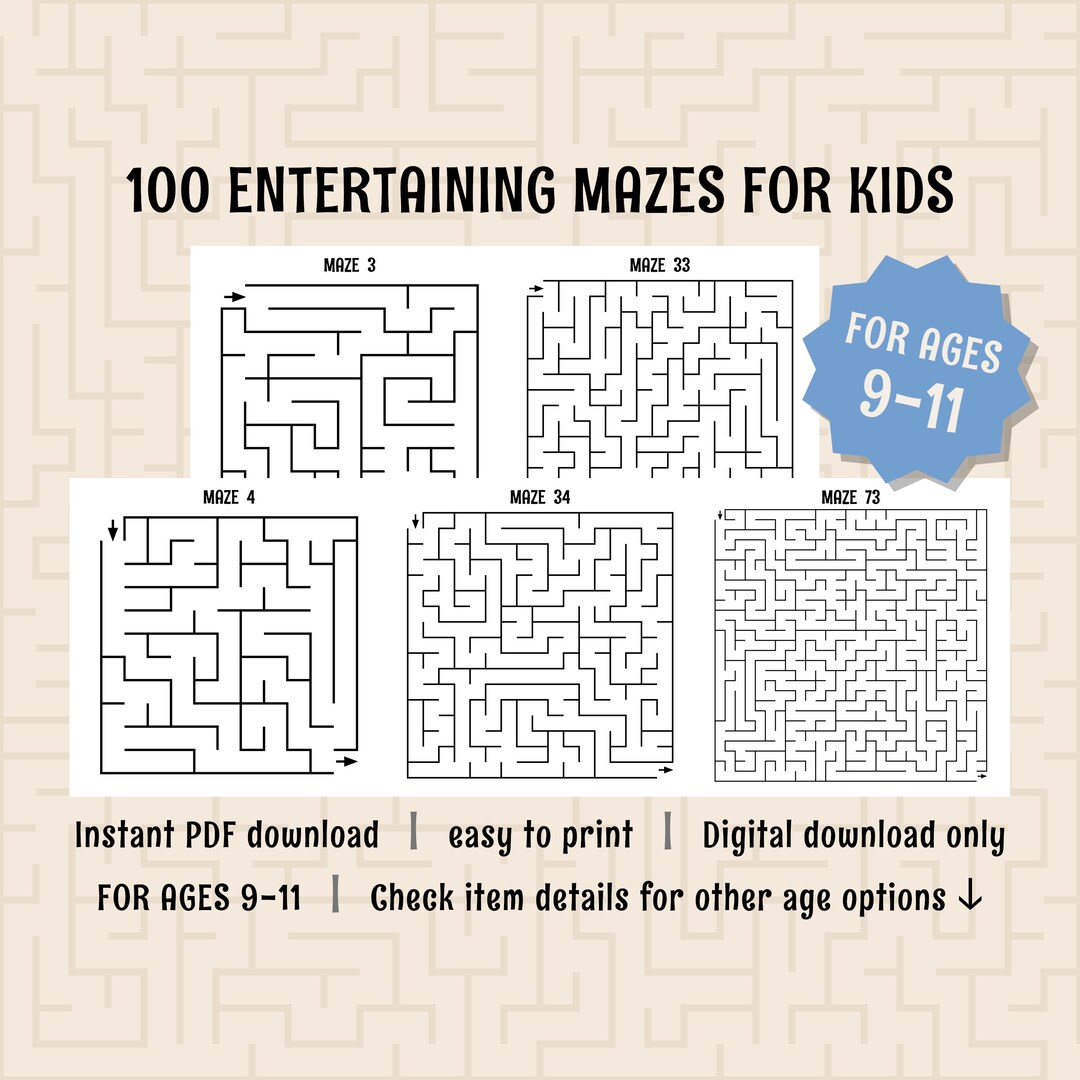 100 Printable Mazes for Kids Ages 9-11 - Fun Brain Teaser Puzzle Pack ...