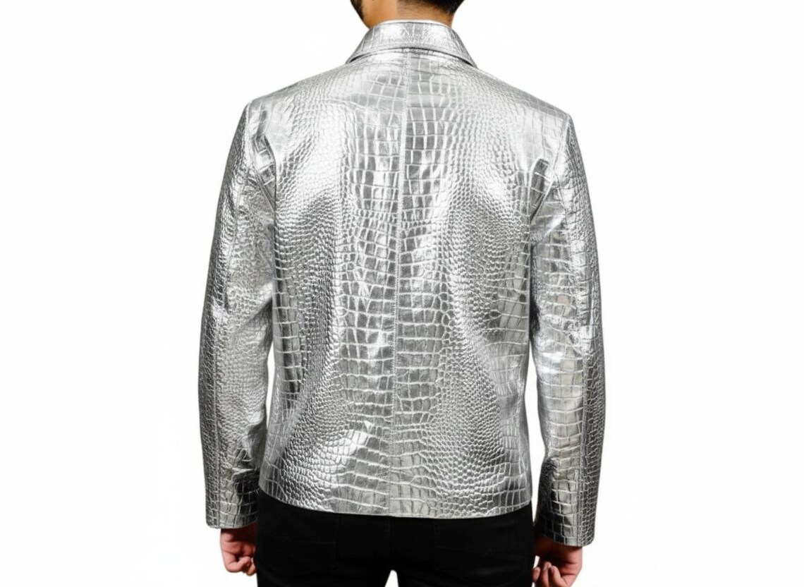 Italian Leather Silver Motorcycle Jacket: Embossed Design - Etsy