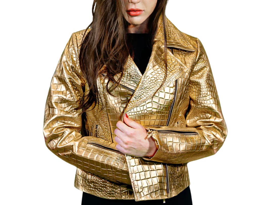 Italian Leather Gold Jacket - Gold Leather Jacket Women - Gold ...