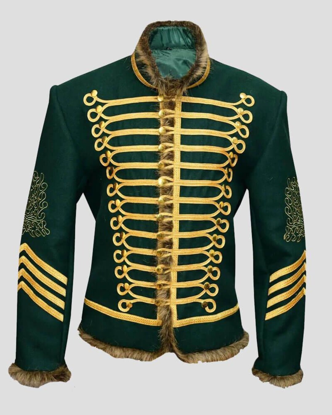 Military Hussar Jacket Napoleonic Green Uniform Tunic Pelisse Jimi ...