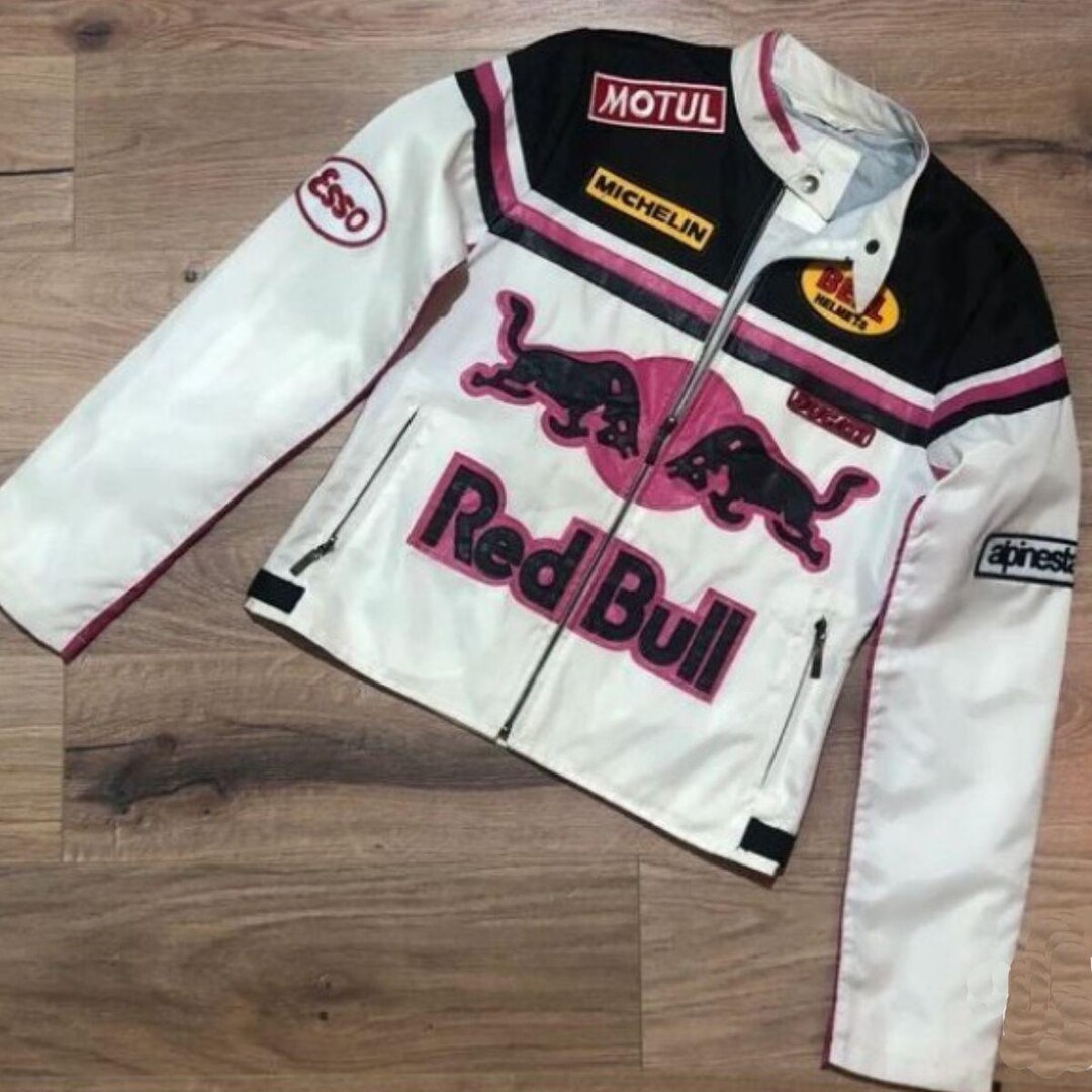 Women's Vintage Rare Red Bull Motorcycle Leather Racing Jacket Real ...