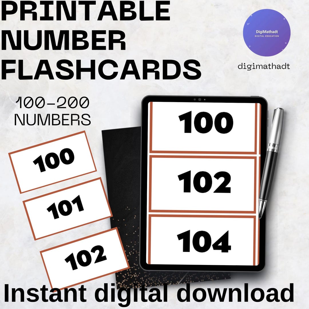 Printable Number Flashcards 100-200|digital Download Math Cards for ...