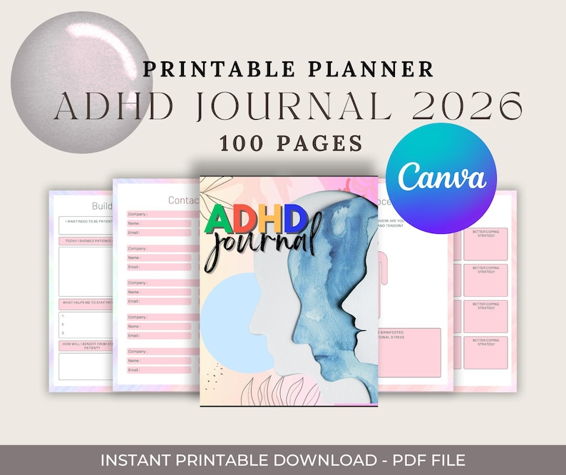 ADHD Digital Journal Daily Planner for Focus & Productivity Printable ...