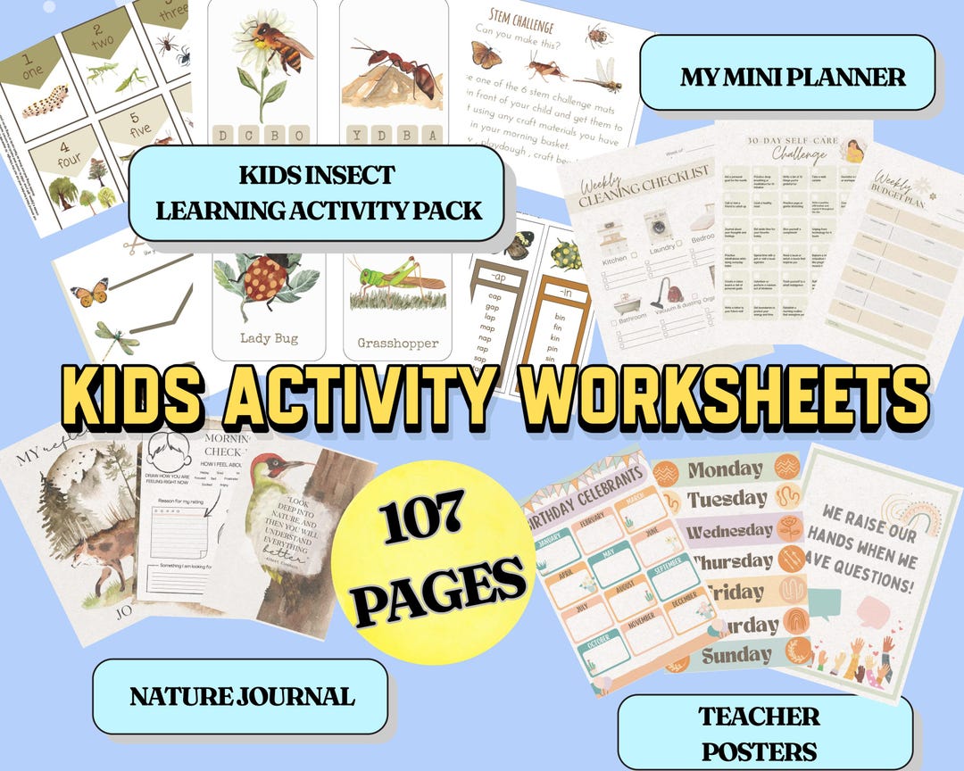 Kids Learning Printables Bundle: Insect Activities, Planner, Nature ...