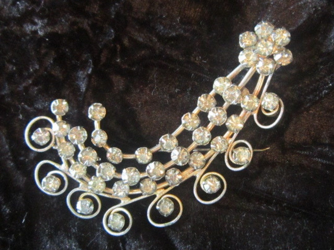 Vintage Silver and Gold Rhinestone Brooch - BR-115 - Silver and ...