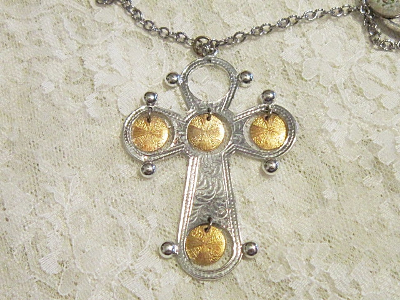 Vintage Silver Cross With Gold Medallions and Religious Medals - Etsy