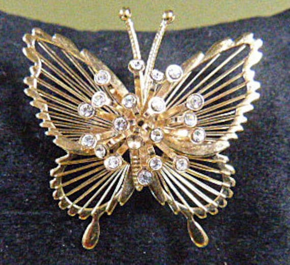 Vintage Gold Filigree MONET Butterfly Brooch - BUT-11… - Gem