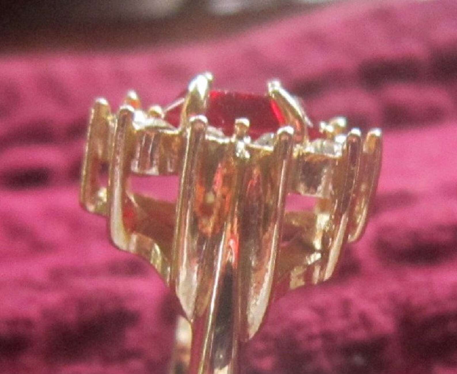 Vintage Gold Ring With Red Rhinestone and Crystals Size 7.5 - Etsy