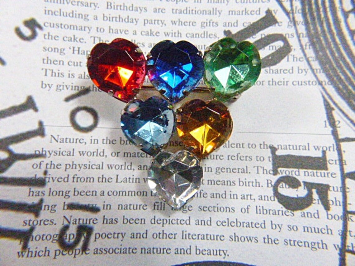 Vintage Multicolor Rhinestone Triangle Brooch - BR-564 - Rhinestone ...