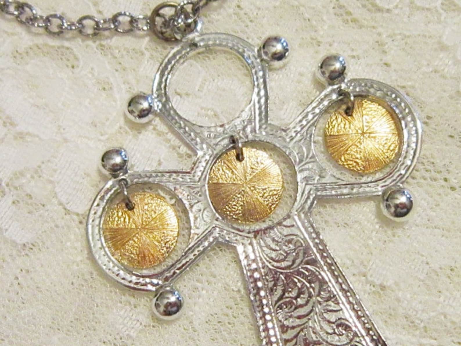 Vintage Silver Cross With Gold Medallions and Religious Medals - Etsy