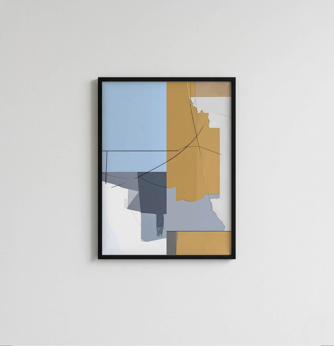 Sky Grid Intersect Print, Cerulean Blue, Mustard Ochre, and Deep Gray ...