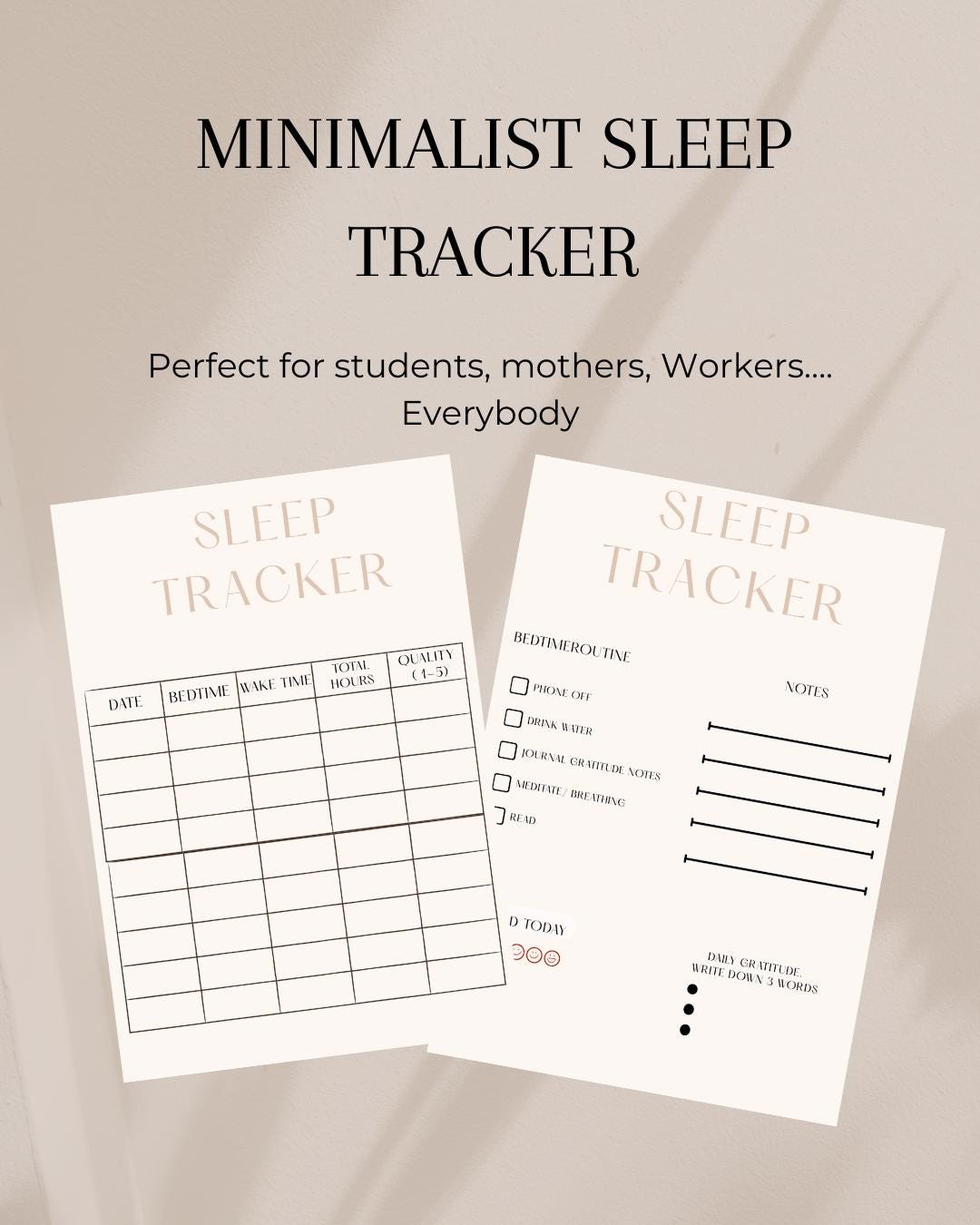 Sleep Tracker Printable | Digital Sleep Log, Wellness Planner, Mood ...