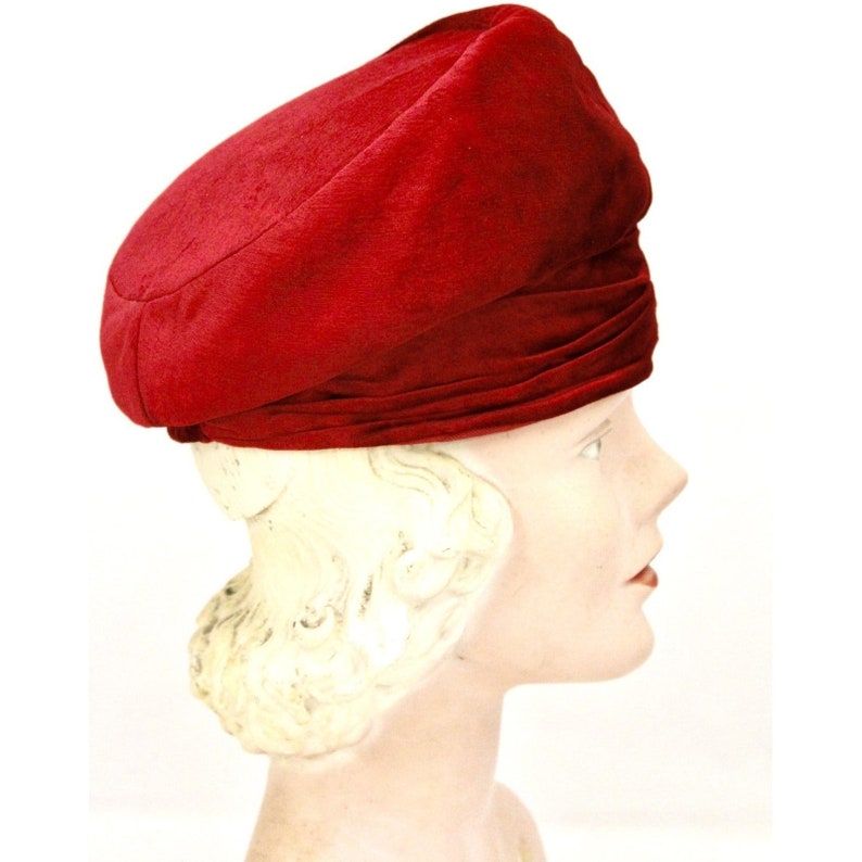 Lipstick Red Velvet Turban Womens Vintage Hat 1940s 22 Medium Head - Etsy