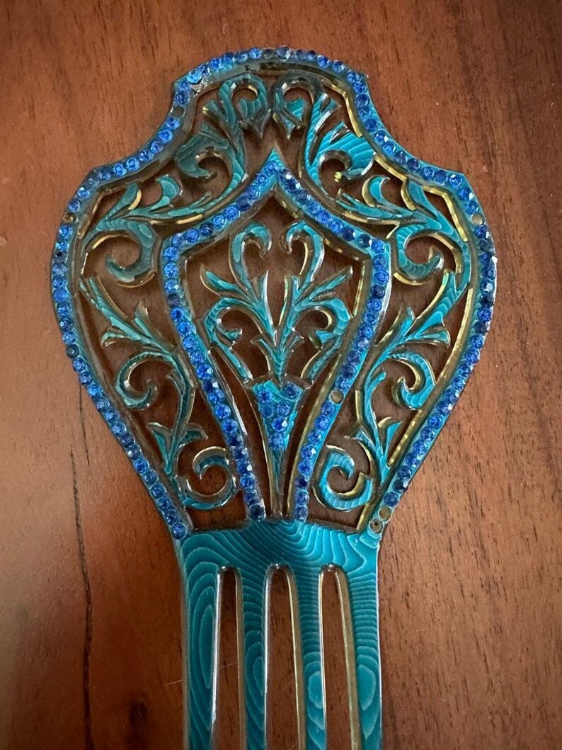 1900s Huge Blue Green Celluloid Art Nouveau Hair Comb Cobalt ...