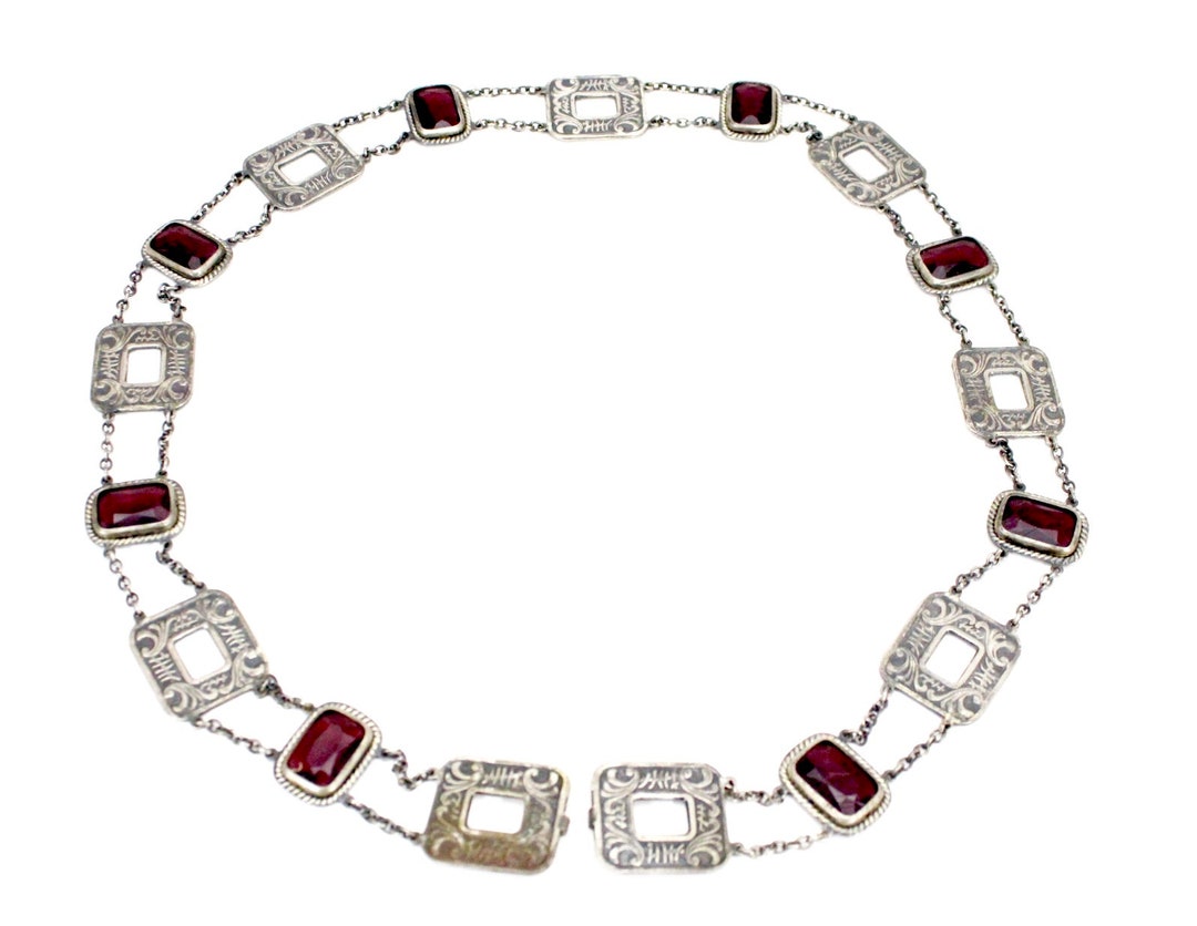 Antique Victorian Chain Segment Belt Huge Amethyst Purple Glass Stones ...