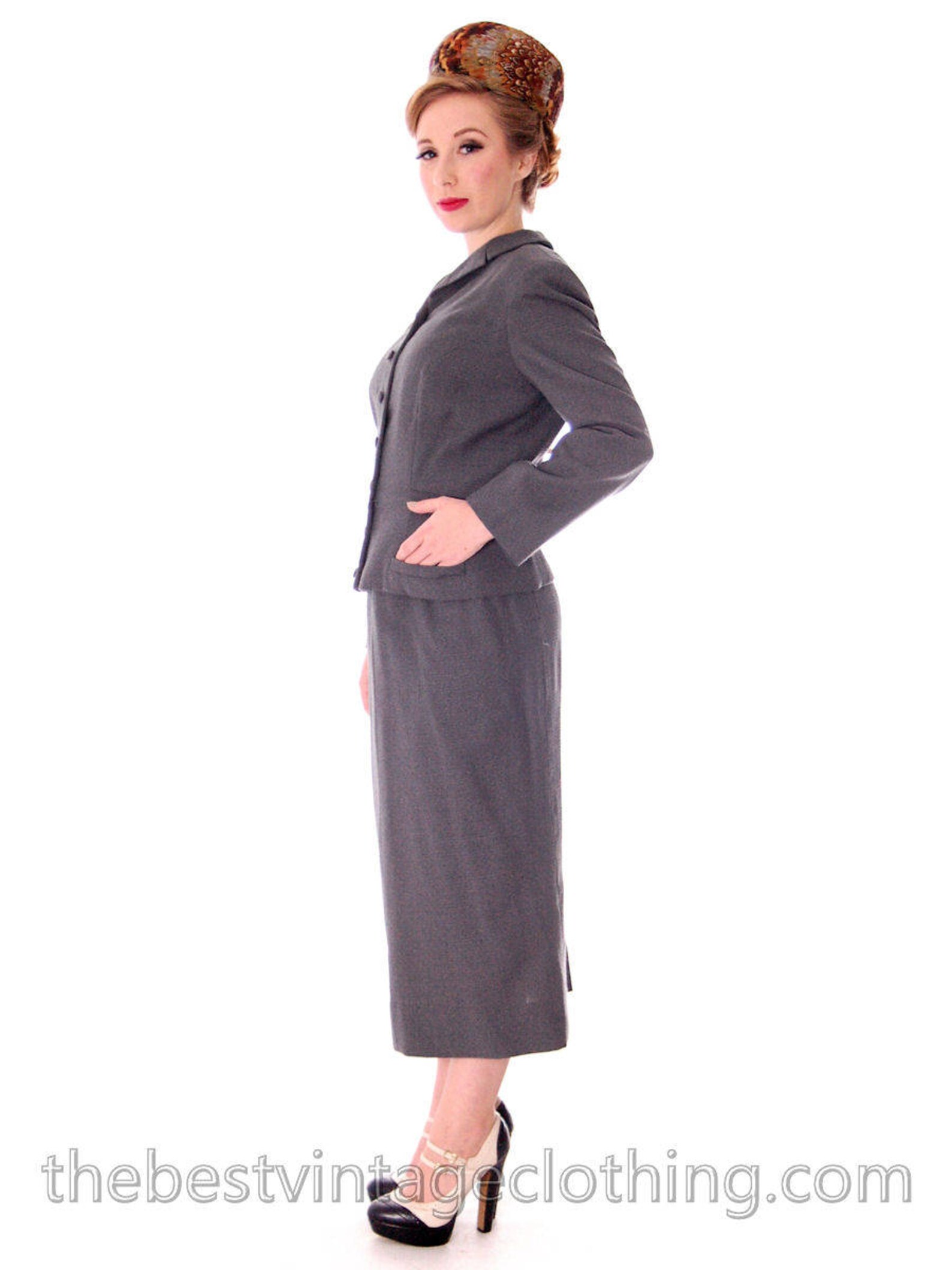 Jablow Designer Suit Vintage 1950s Gray Womens Day Suit Damaged Costume ...