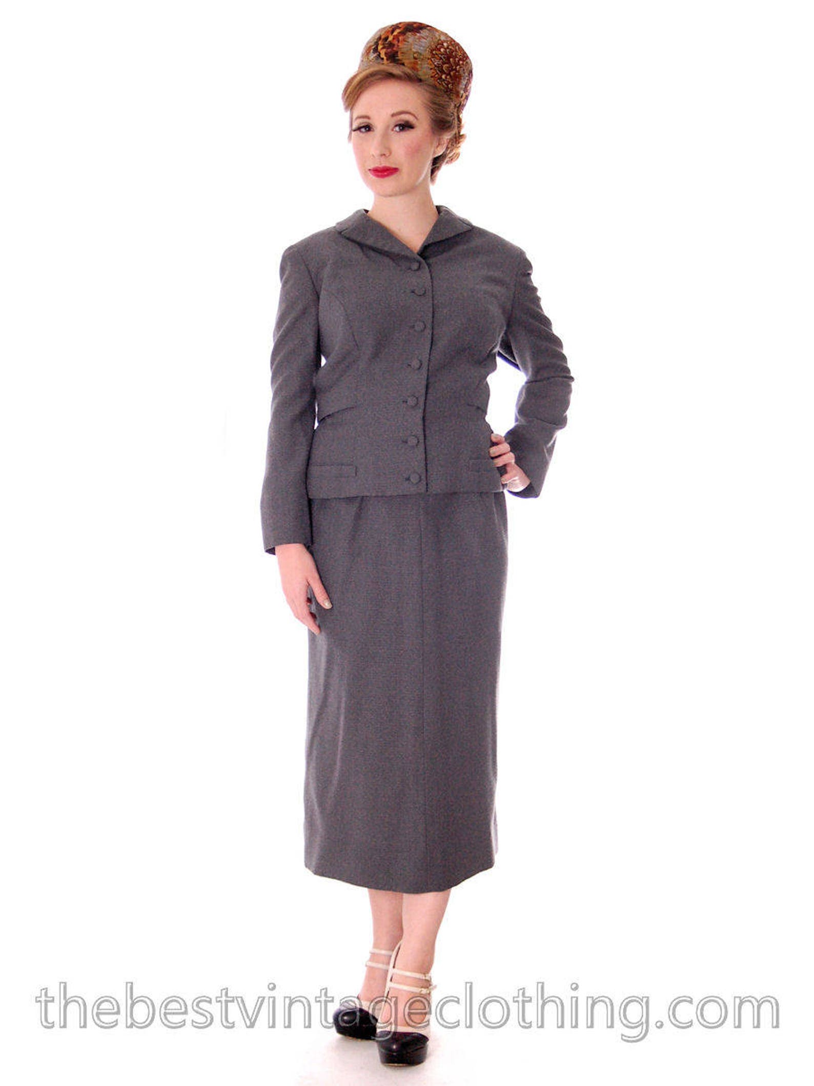 Jablow Designer Suit Vintage 1950s Gray Womens Day Suit Damaged Costume ...