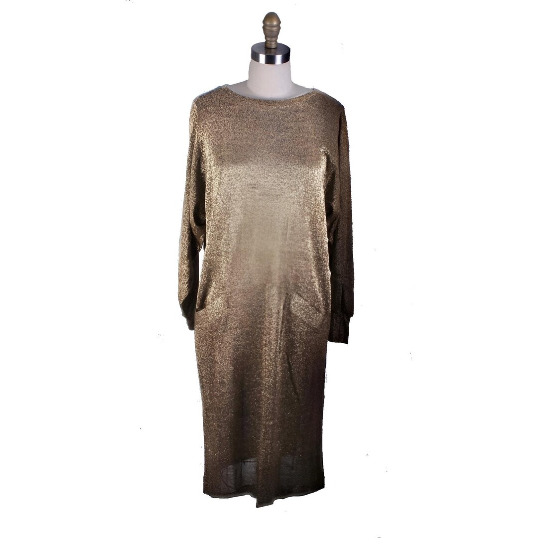 NWT 1980s Ned Gould Gold Metallic Knit Sack Dress Disco Glam Studio 54 ...