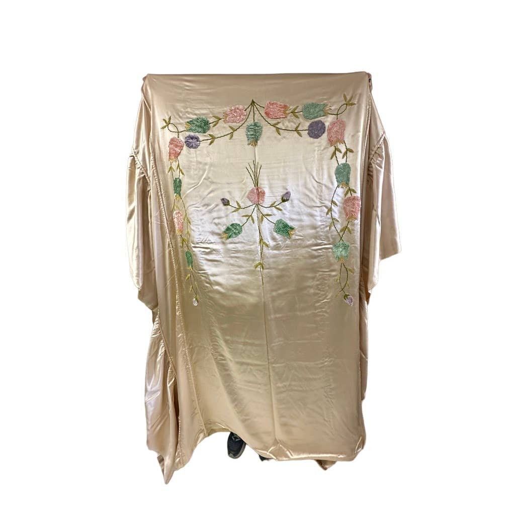 Vintage 1930s Boudoir Ivory Satin Bedspread Twin Size W/bolster Velvet Appliques - Etsy