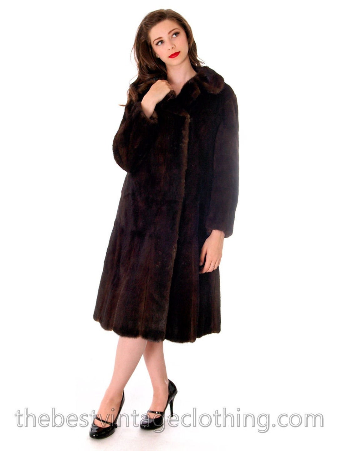 Womens S/M Genuine Saga Mink Vintage Fur Coat TOP Quality Dark Brown ...