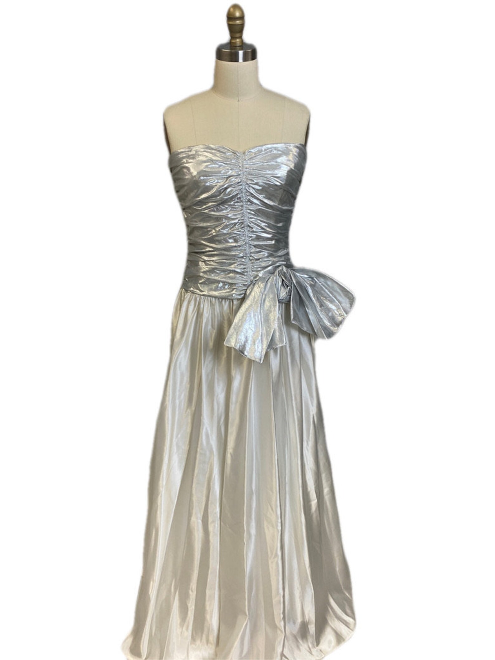 Vtg Nadine 70s Prom Queen Strapless Metallic Silver/white NWT S Maxi ...