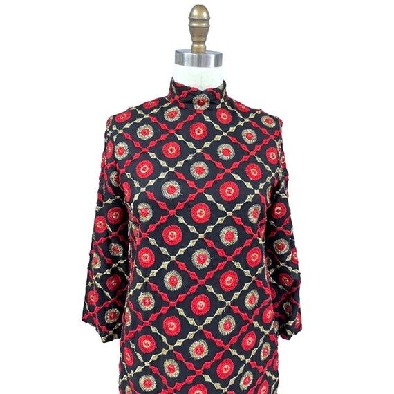 Mob Wife 70s VTG Edie Gladstone Black Dress Gold Red … - Gem