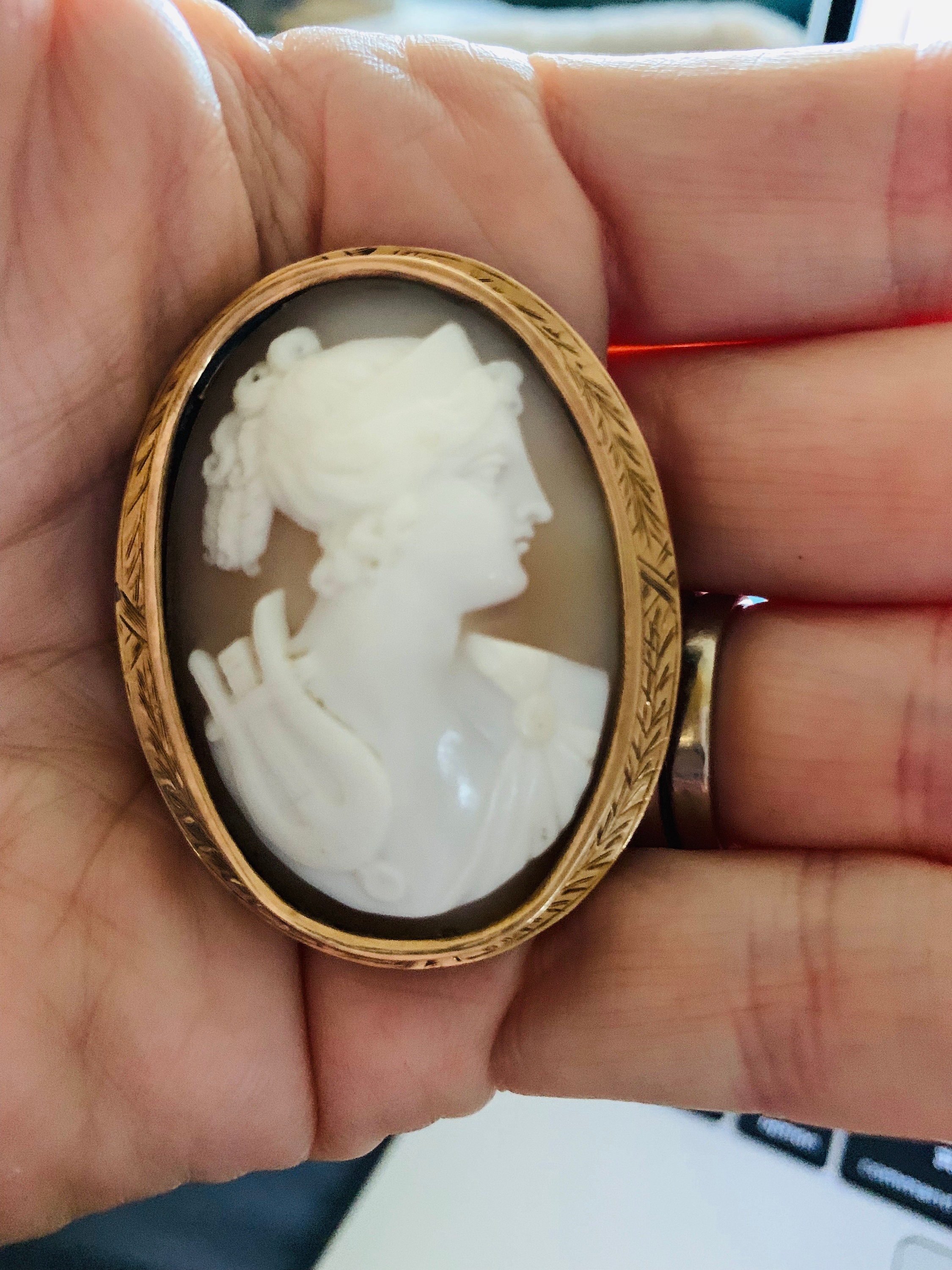 Antique Shell Cameo orpheus W/lyre Brooch 10K Yellow Gold 1837-1910 ...