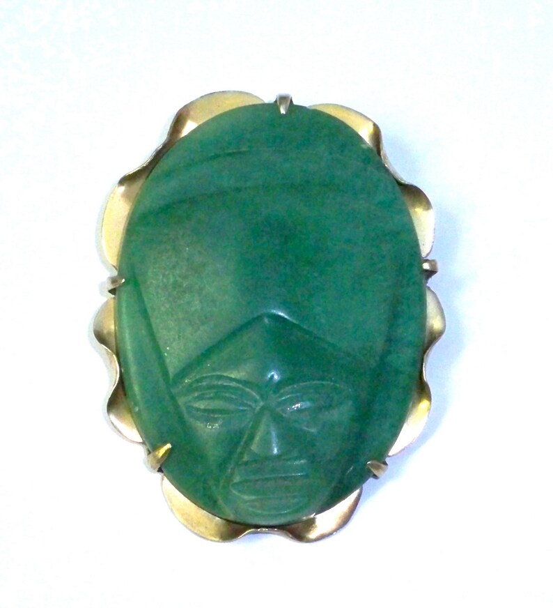 Stunning 1940s Vintage Eisenberg Aztec Face Mask Jade Gold Washed ...