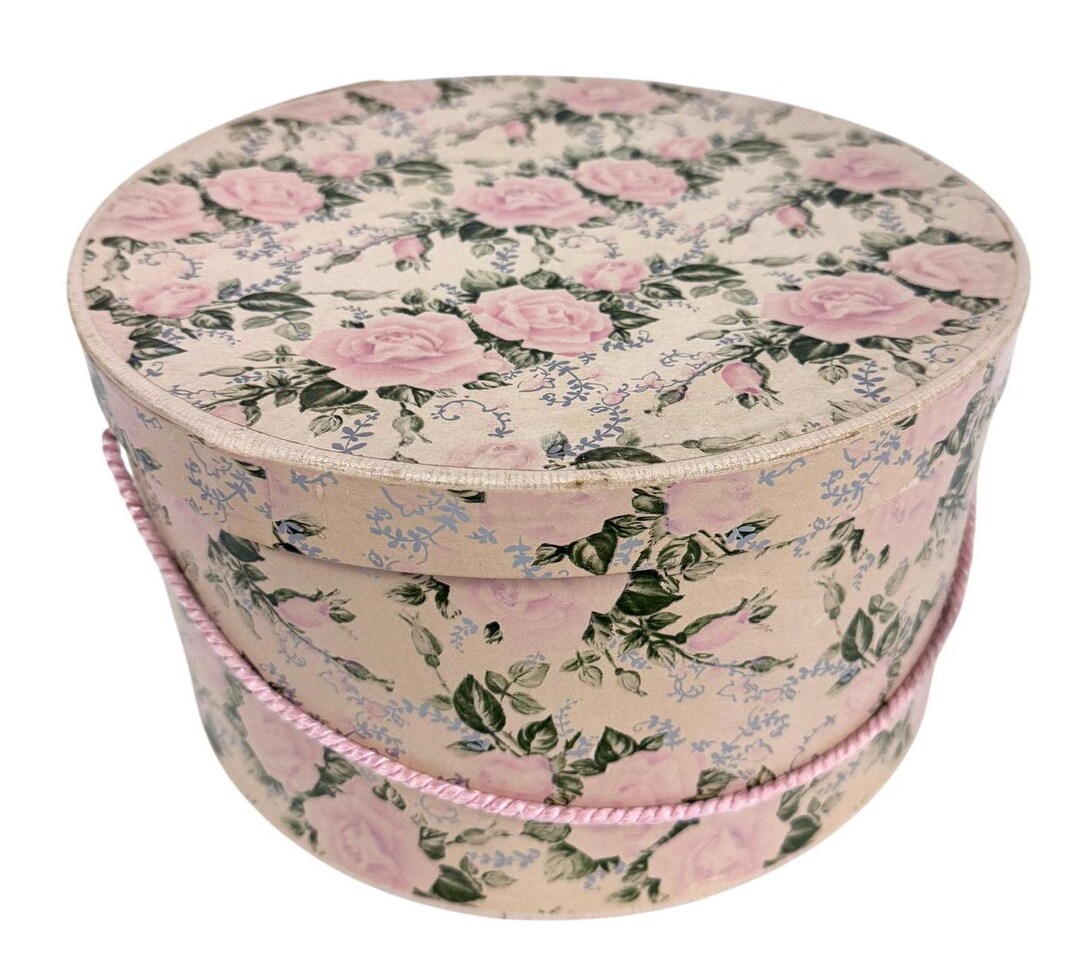 1940s Vintage Wallpaper Hat Box Pink Roses 12