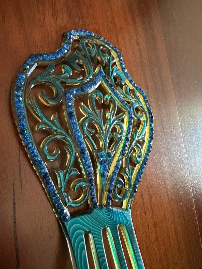 1900s Huge Blue Green Celluloid Art Nouveau Hair Comb Cobalt ...