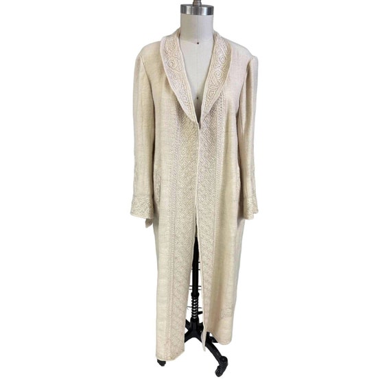Antique Handwoven Wool Coat Duster Edwardian Cream Em… - Gem