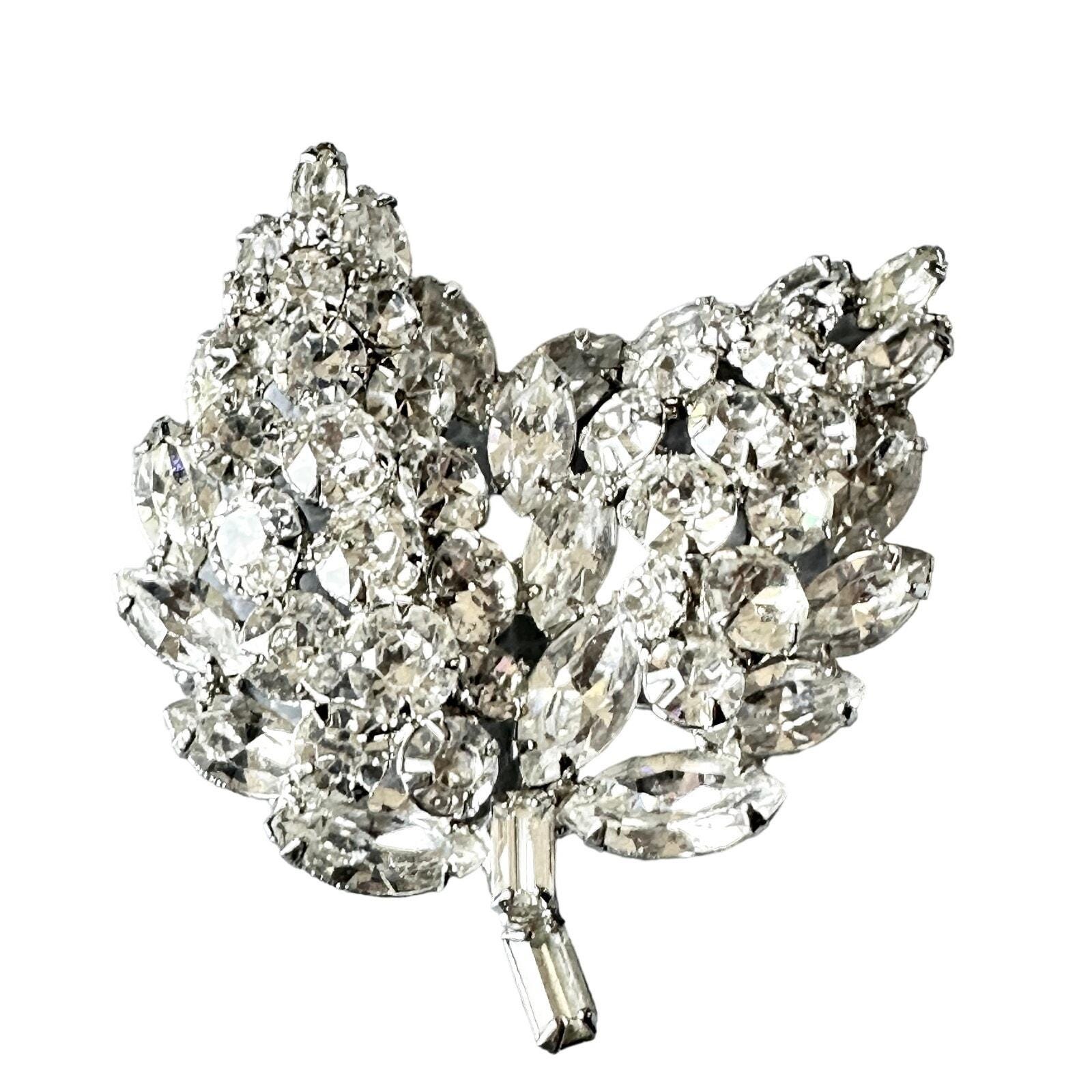 Retro Vtg Weiss 1960's Signed Large 3D Clear Rhinestone Pin Brooch ...