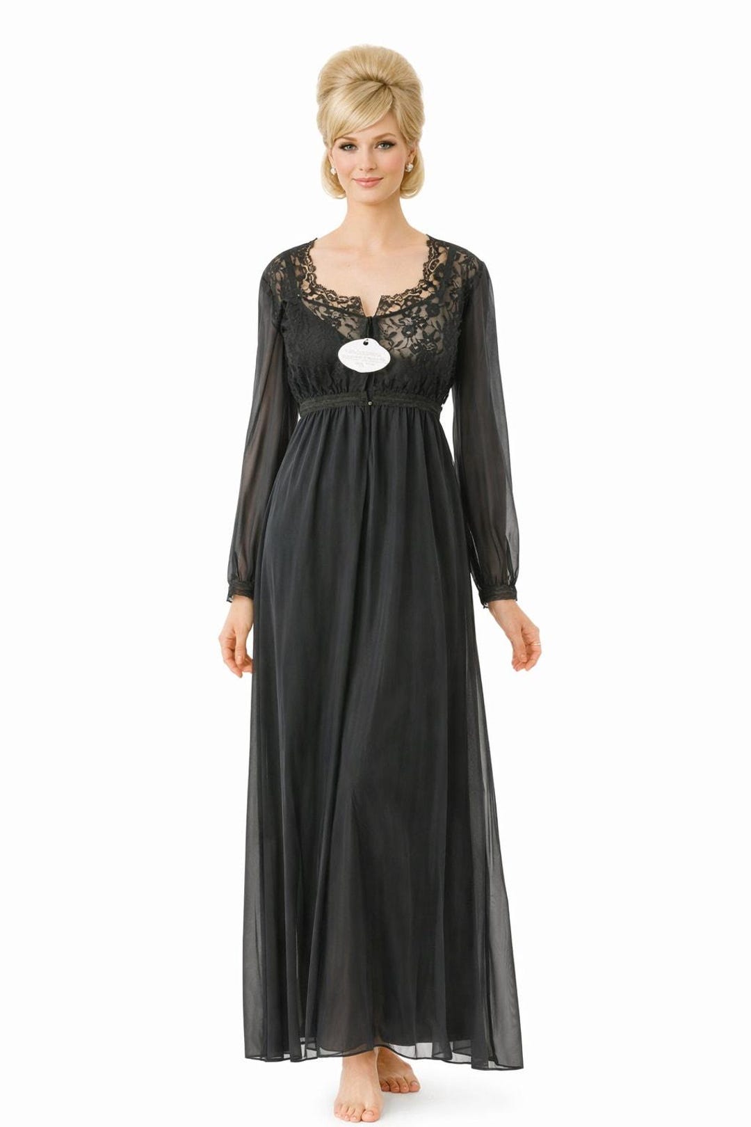 VTG 1960s Miss Elaine Heavenly Bodies Black Lace Maxi Peignoir Set NWT ...