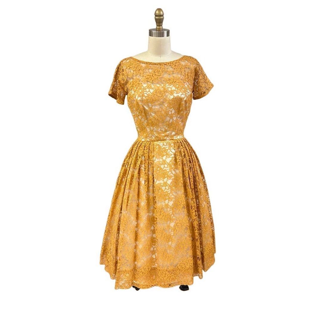 1960s Gold Lace Cocktail Dress - Mr. Mort Vintage Party Dress Sz S - Etsy