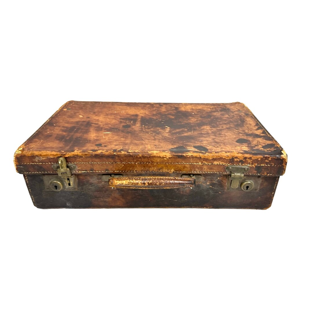 Antique Victorian Leather Suitcase/travel Luggage Distressed 1900s - Etsy