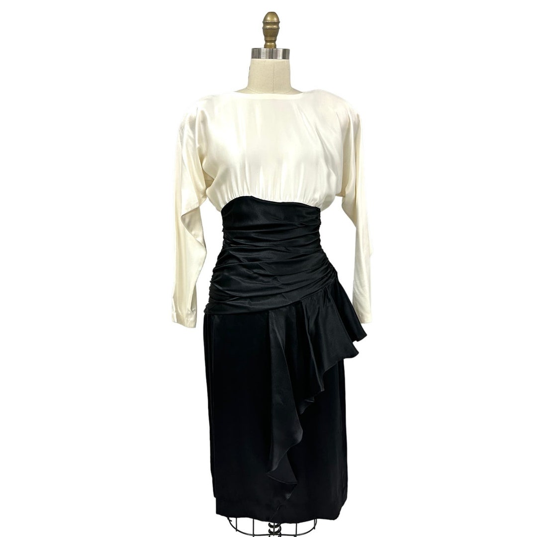 80s Mob Wife VTG Levante Pure Silk Dress Sz 8 Hong Kong Black/cream - Etsy