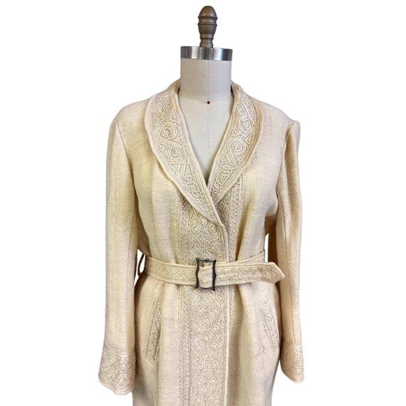 Antique Handwoven Wool Coat Duster Edwardian Cream Em… - Gem