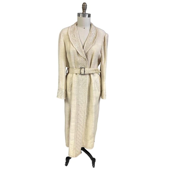 Antique Handwoven Wool Coat Duster Edwardian Cream Em… - Gem