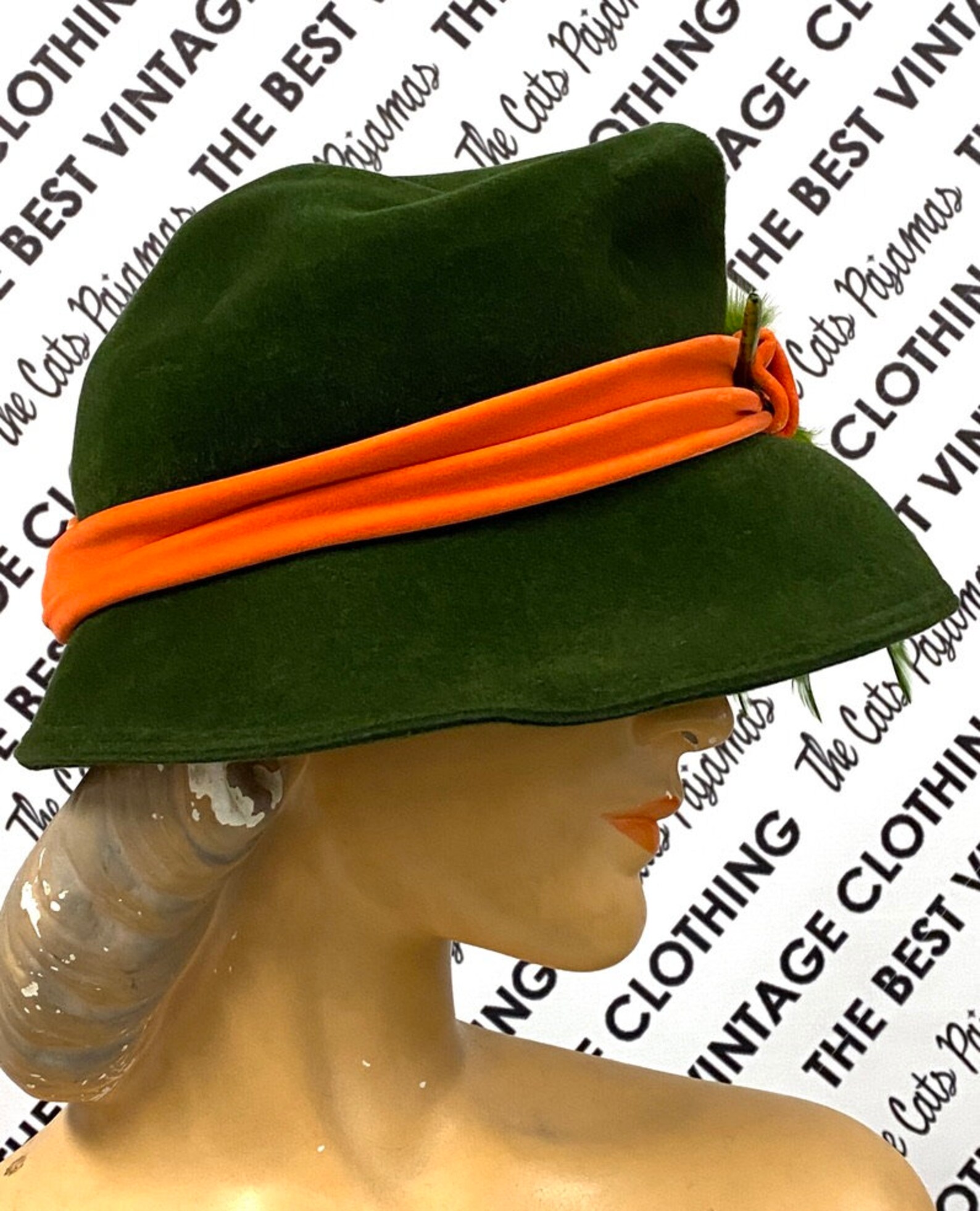 Vtg Winner Hat Church Green Fur Felt Orange Trim Bucket - Etsy