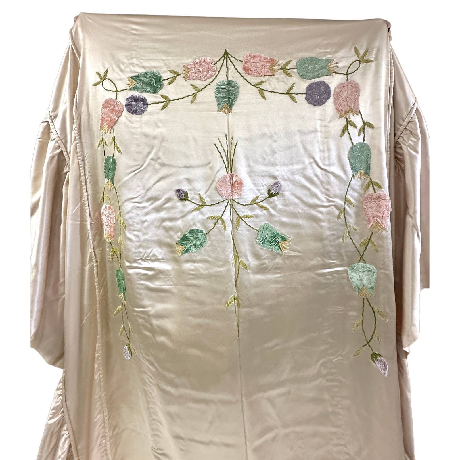 Vintage 1930s Boudoir Ivory Satin Bedspread Twin Size W/bolster Velvet Appliques - Etsy